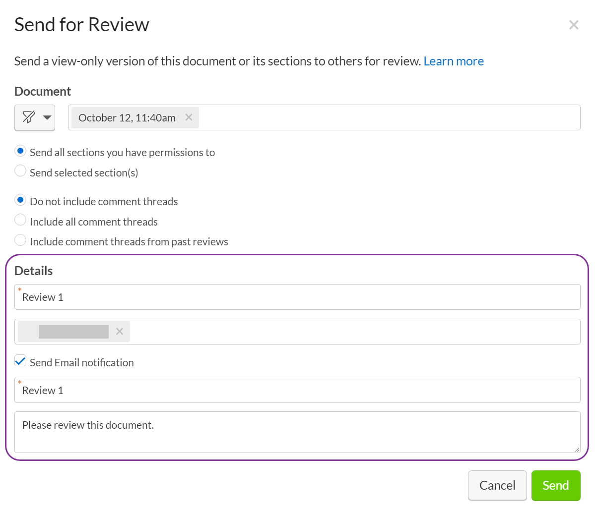 Send for review – Support Center