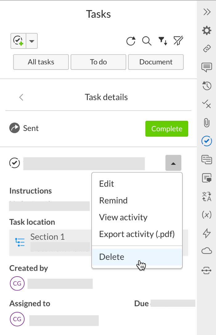 Edit or delete a task – Support Center