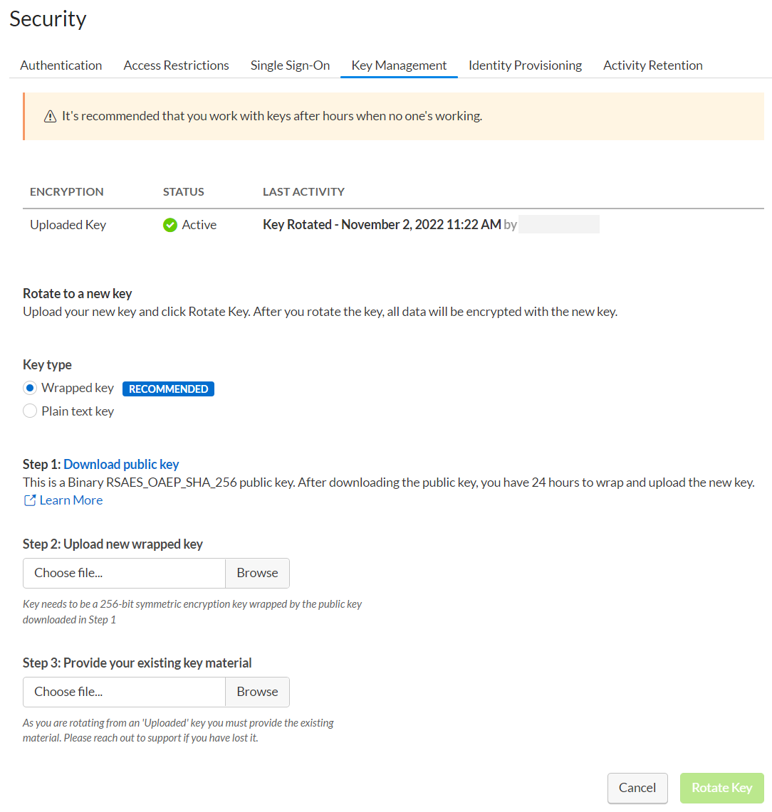 Rotate an encryption key – Support Center