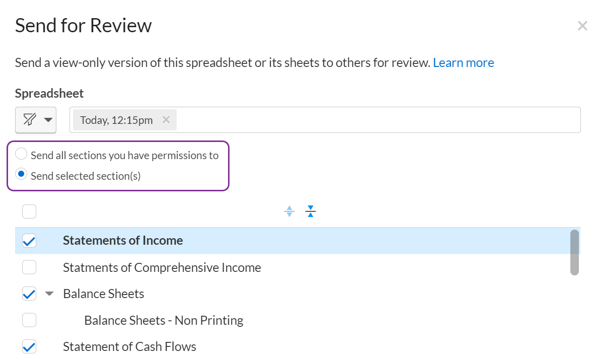 Send a spreadsheet for review – Support Center