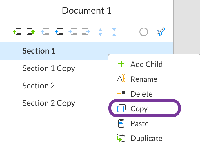 Duplicate or copy and paste sections – Support Center