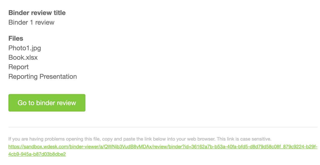 Send a binder for review – Support Center