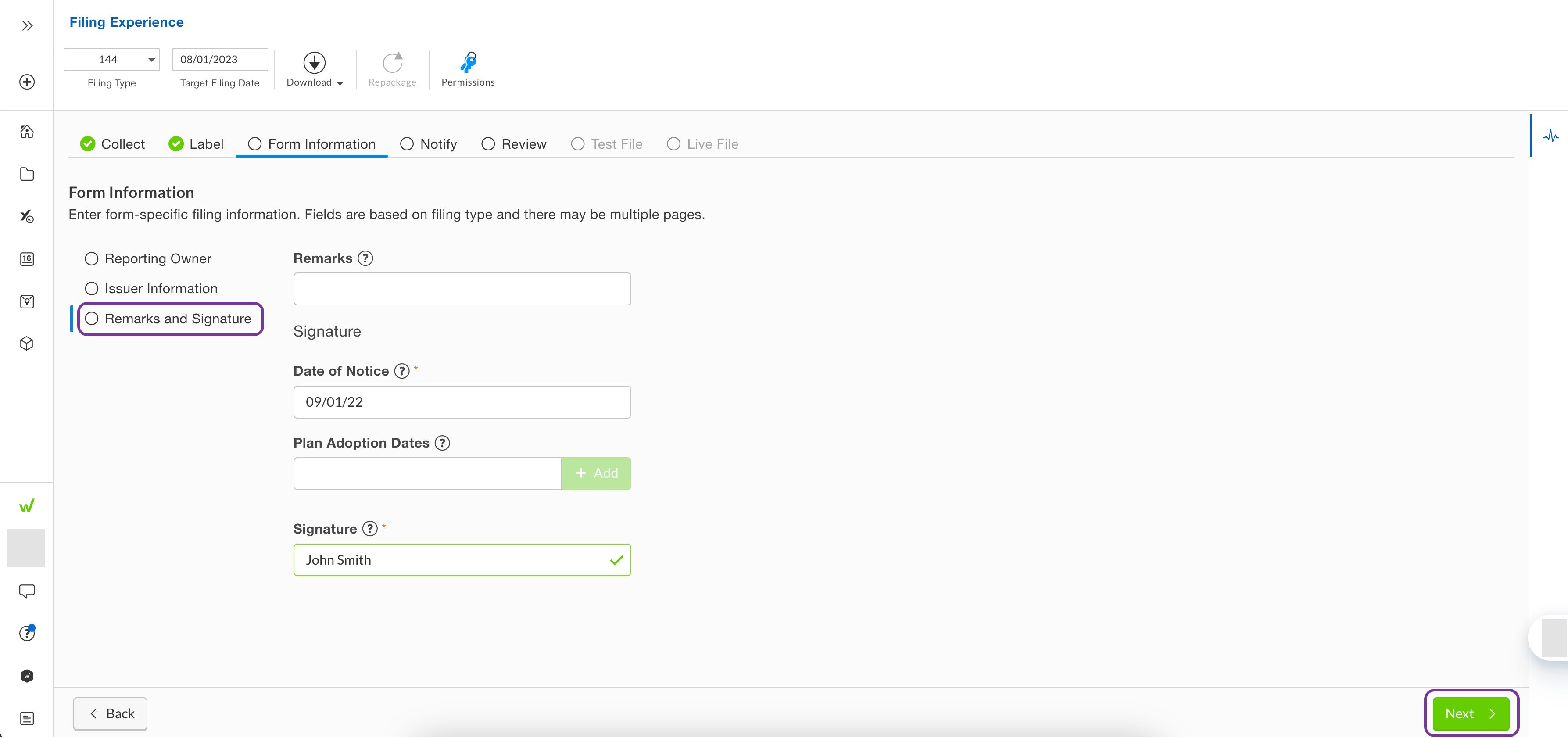 Form 144 example – Support Center