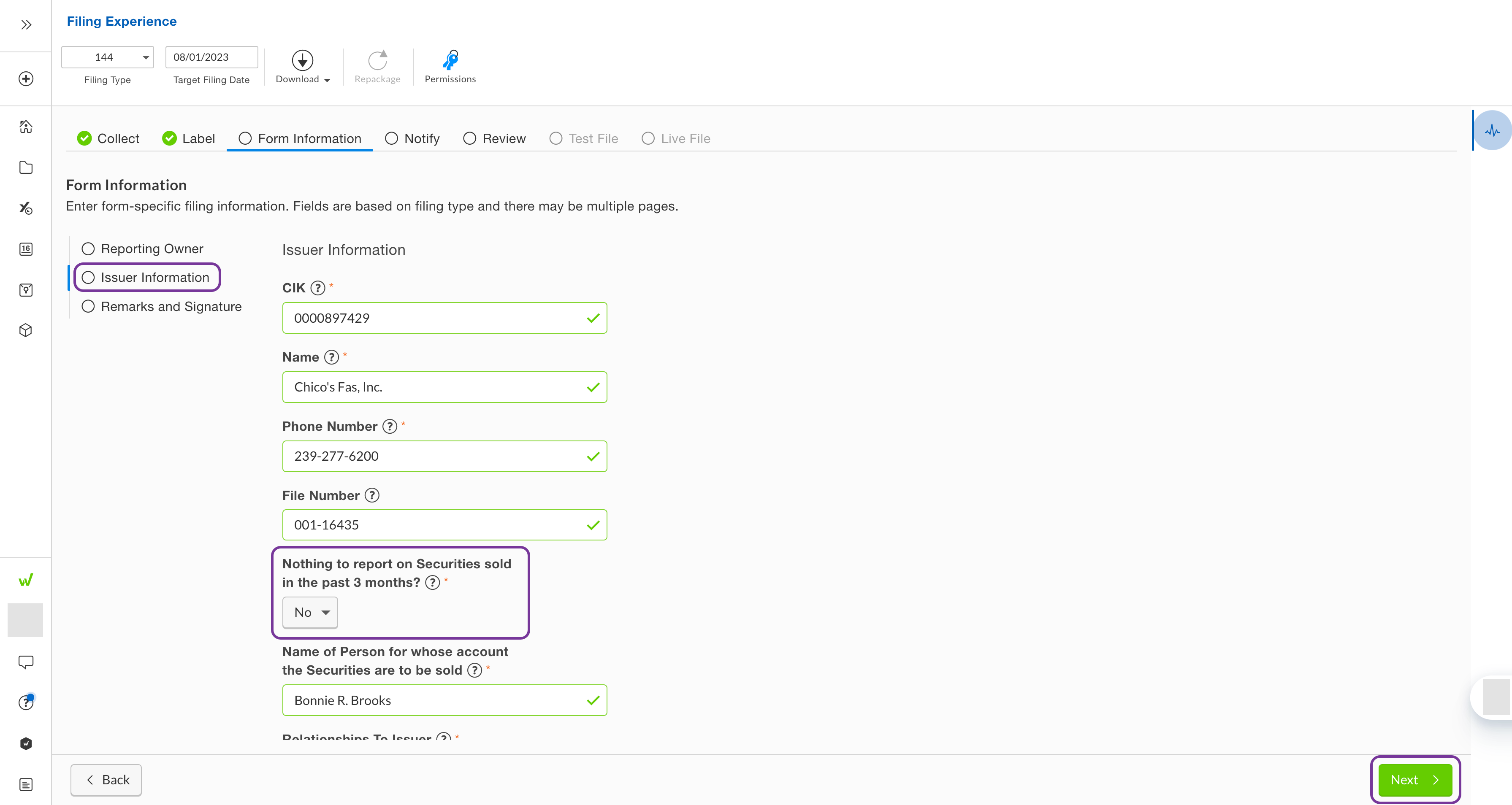 Form 144 example – Support Center