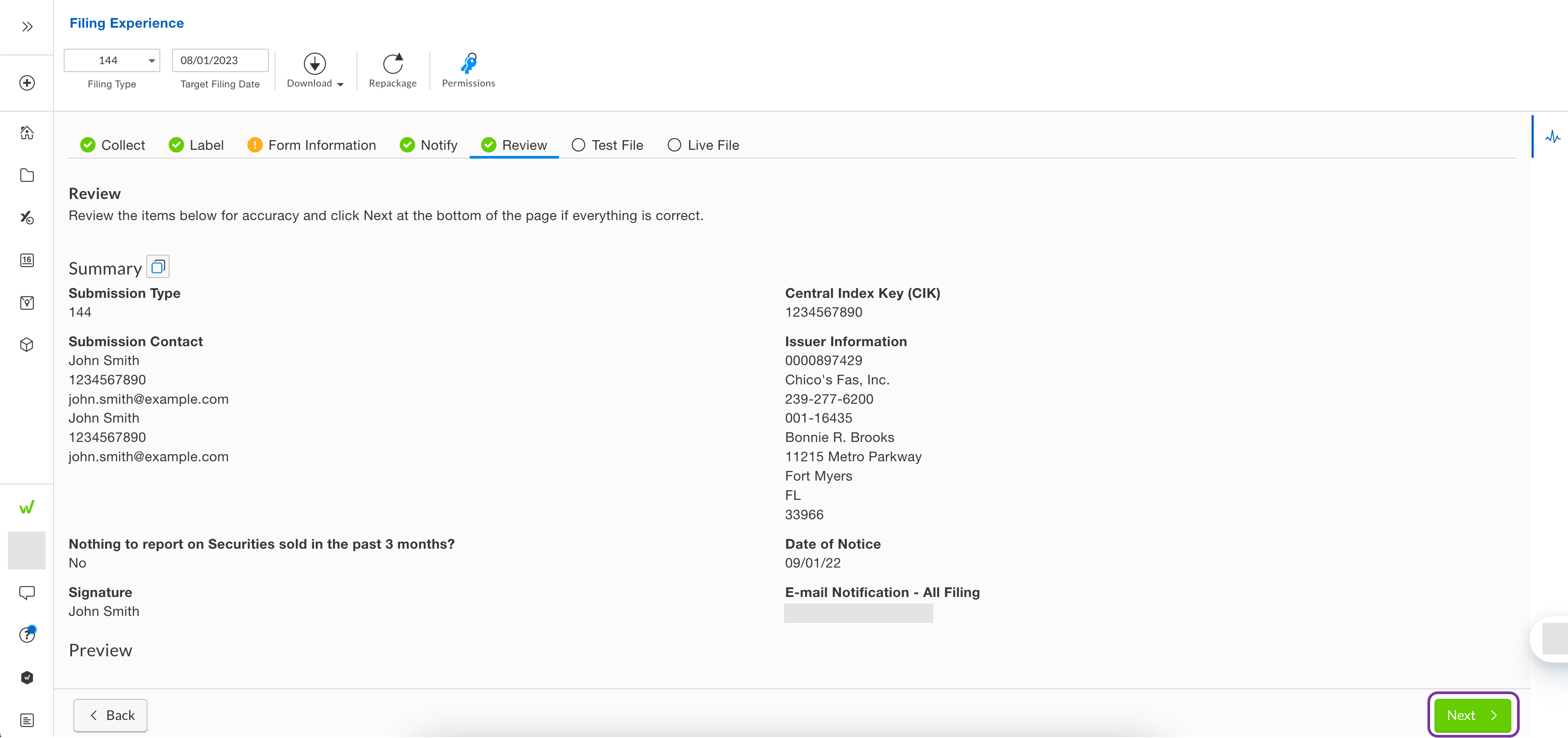 Form 144 example – Support Center