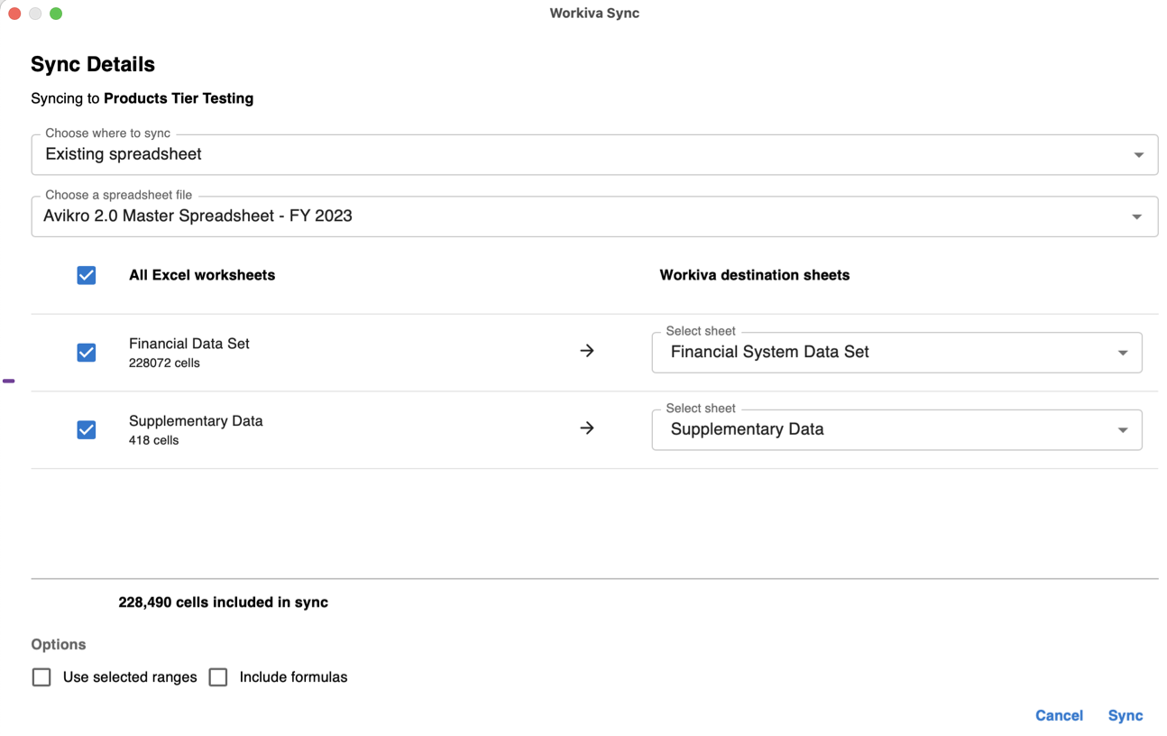 Workiva Sync for Excel spreadsheets – Support Center