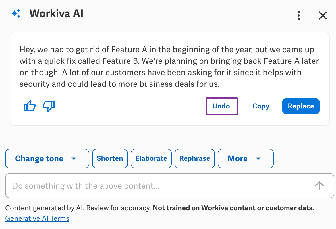 Workiva AI's inline content editor for presentations and spreadsheets – Support Center