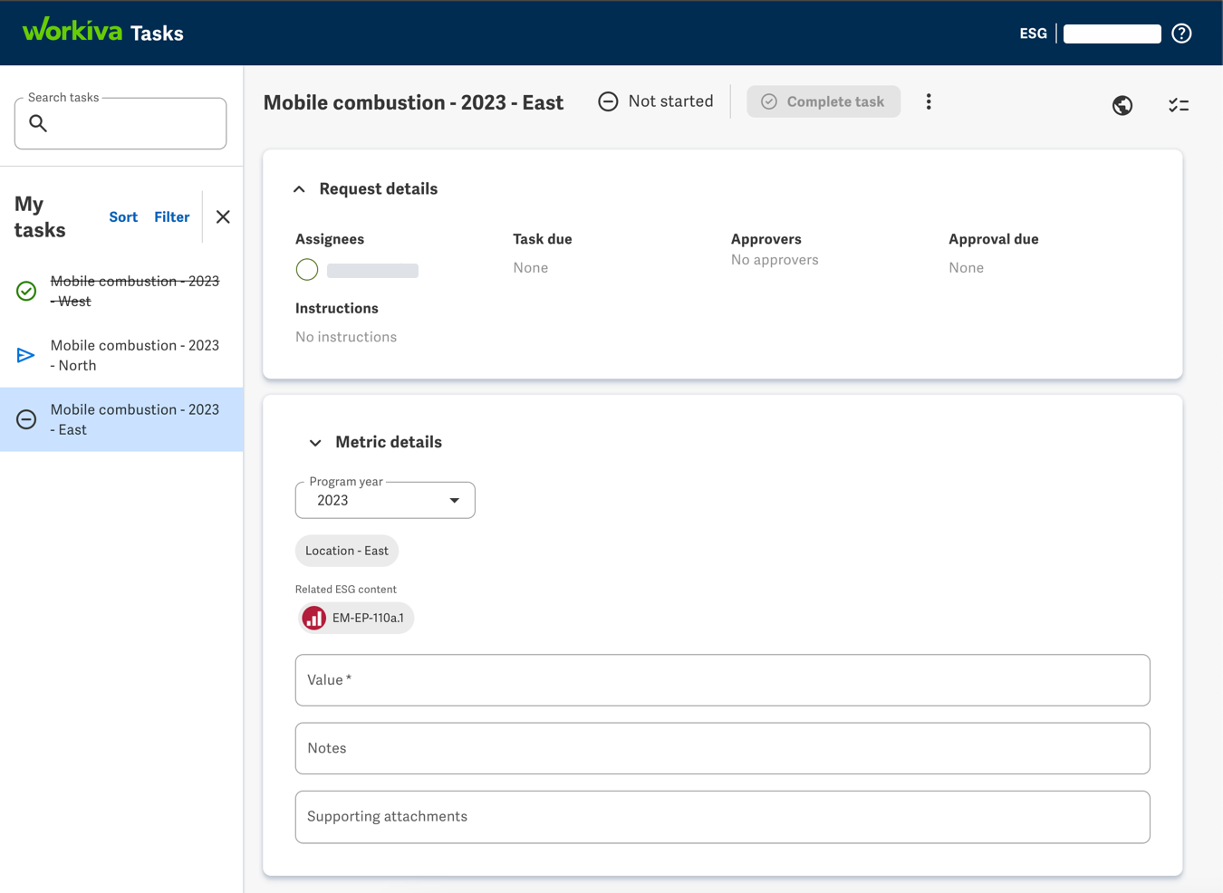 Prepare or approve values for ESG Program metrics – Support Center