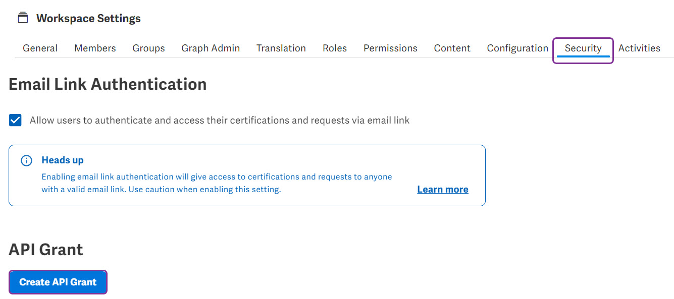 Create and manage API grants in workspace settings – Support Center