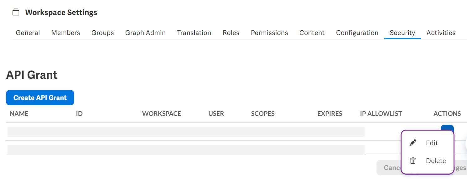 Create and manage API grants in workspace settings – Support Center