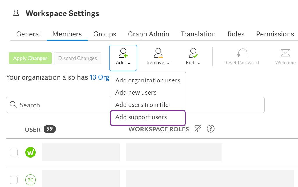 Manage support users in workspaces – Support Center