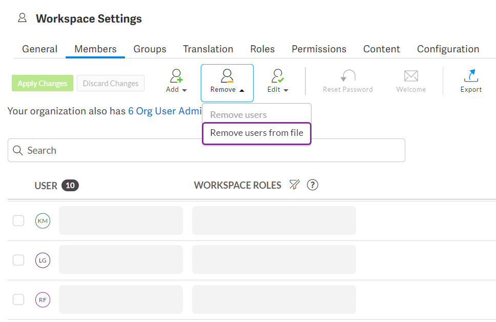 Remove workspace users – Support Center