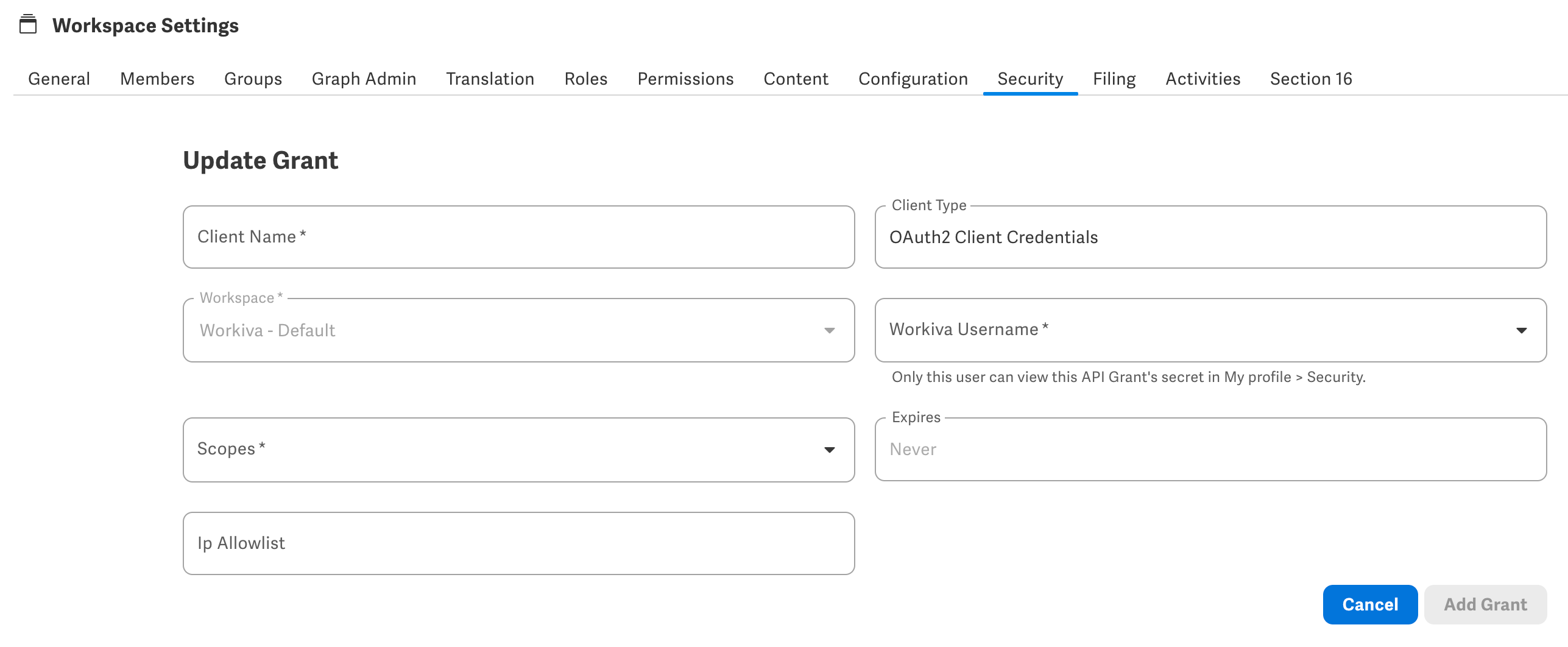 Create and manage API grants in workspace settings – Support Center