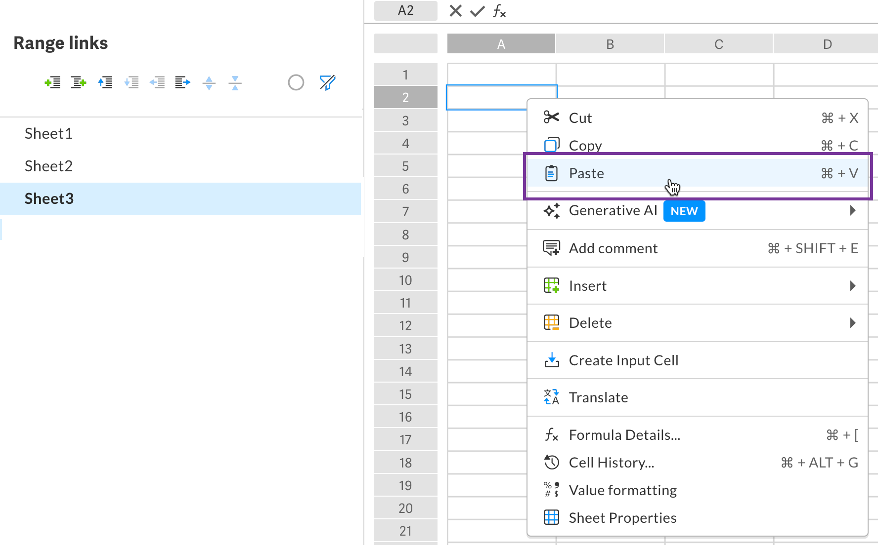 Create range links – Support Center