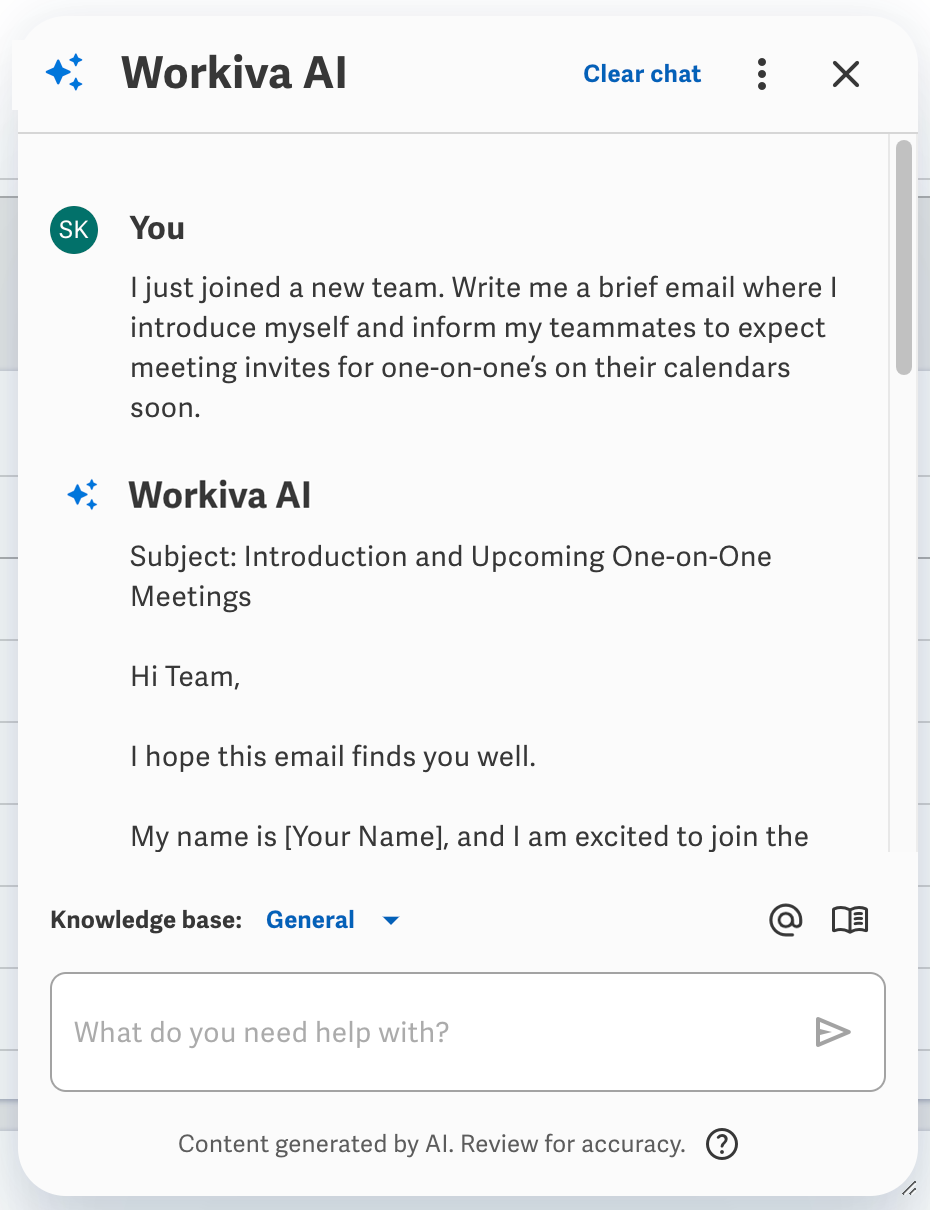 Chat with Workiva AI – Support Center