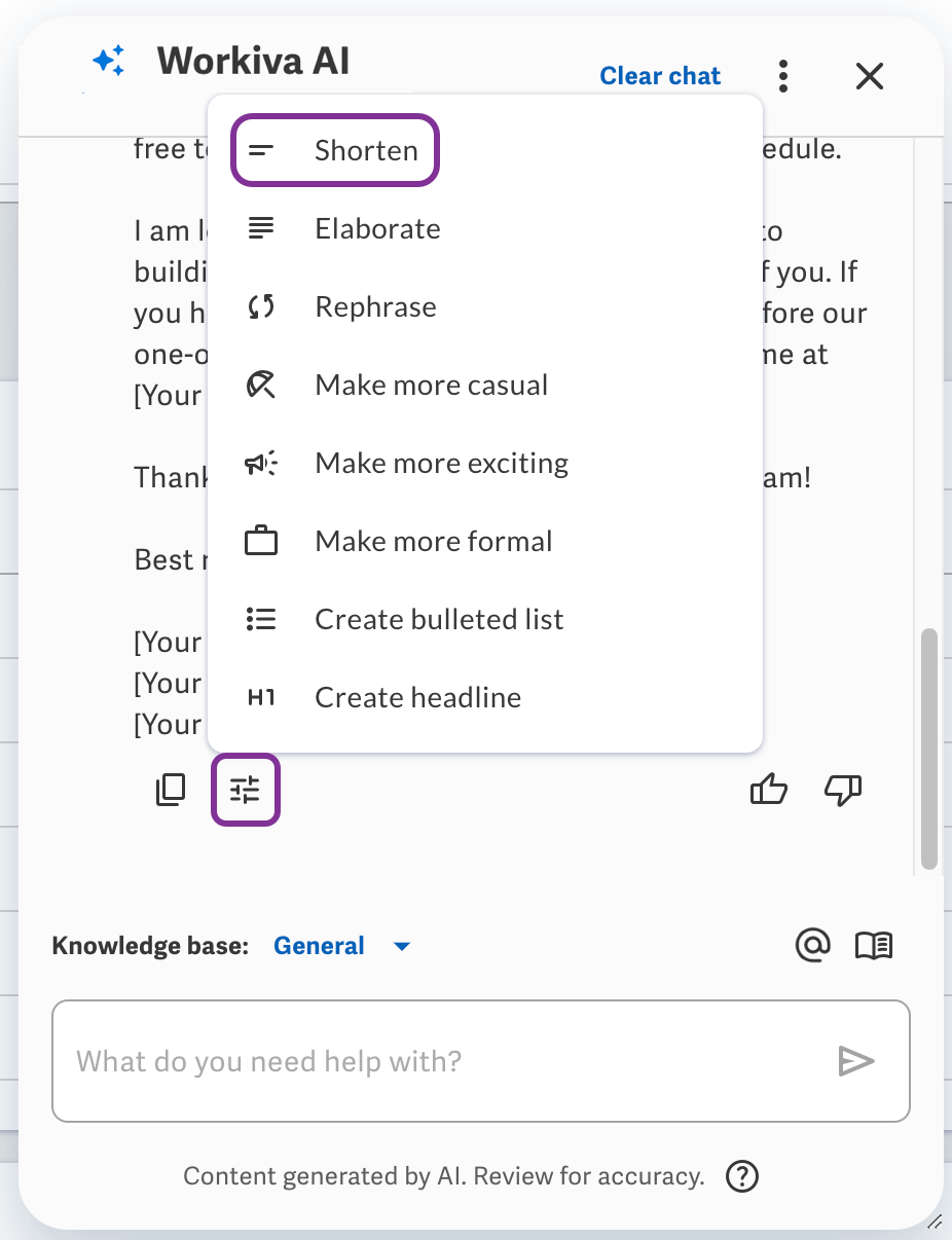 Chat with Workiva AI – Support Center