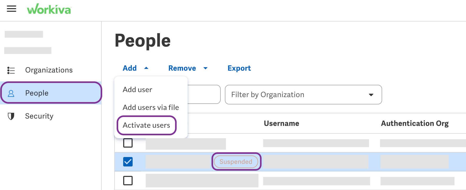 Activate and suspend users as a Service Provider Admin – Support Center