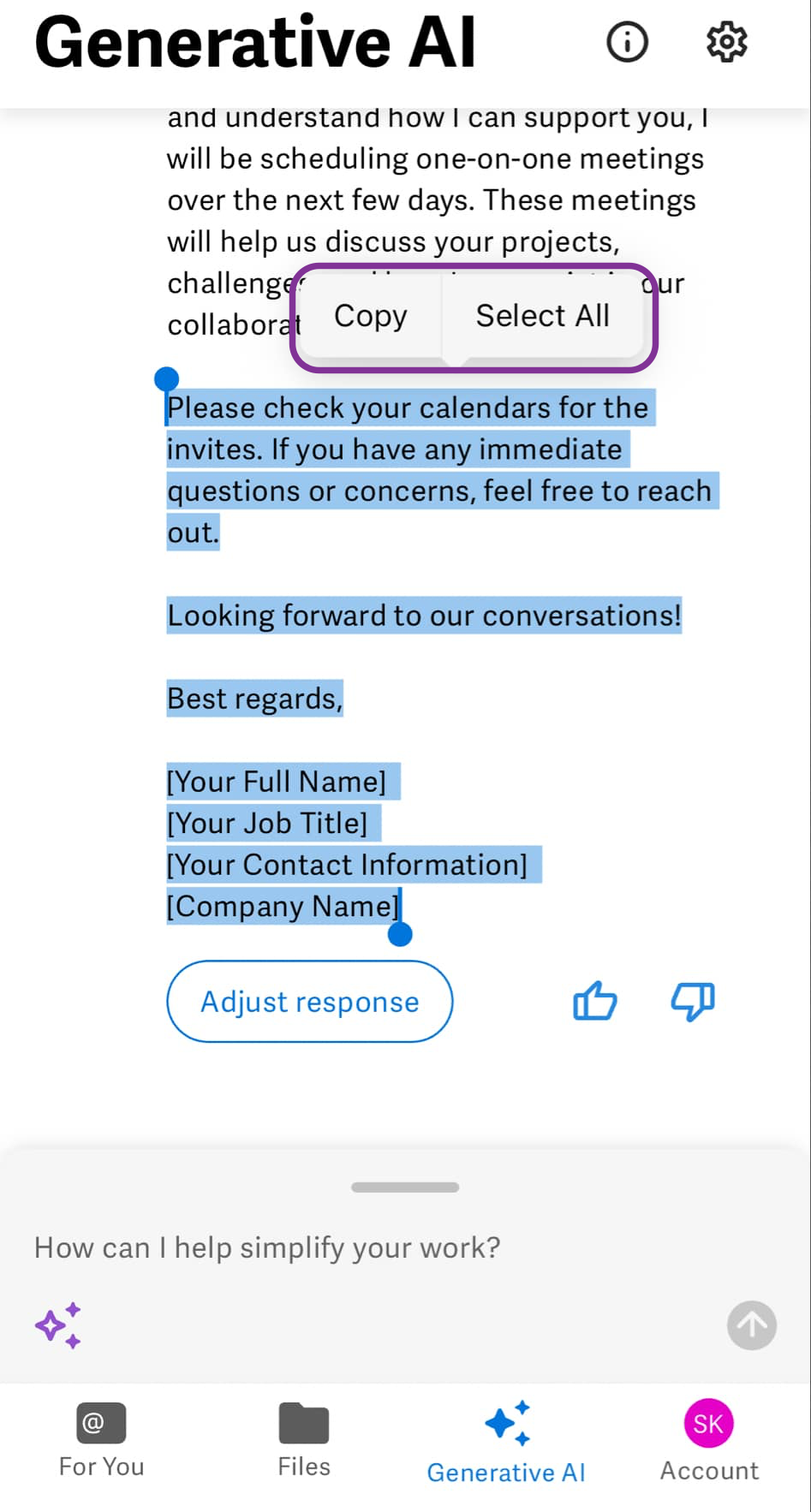 Utiliser le chat Workiva AI dans Workiva Mobile – Centre d’assistance