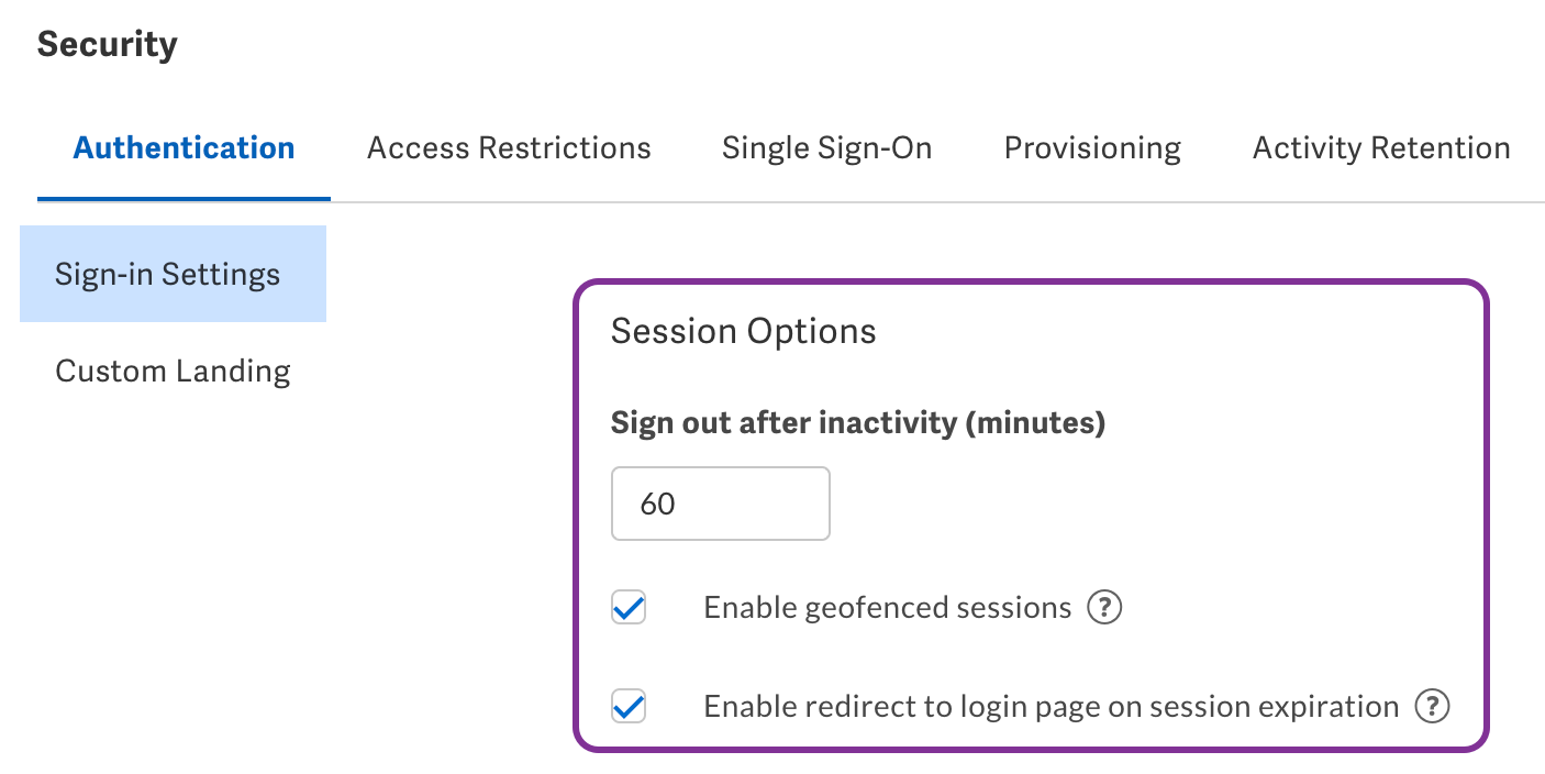 Configure sign-in and session options – Support Center