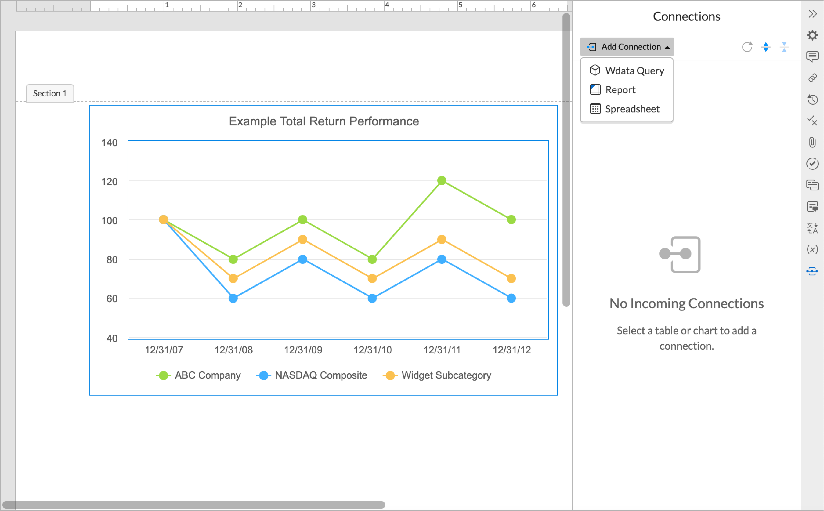 Connect a document's tables and charts to Workiva sources – 支援中心