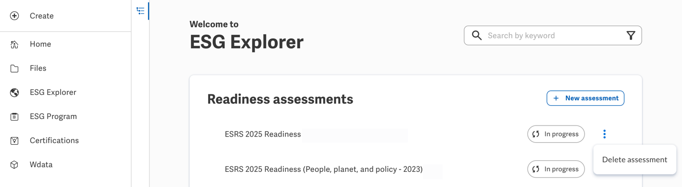 Delete ESG Readiness Assessments – 支援中心