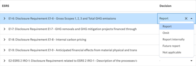 Manage reporting decisions in ESG Readiness Assessment – 支援中心