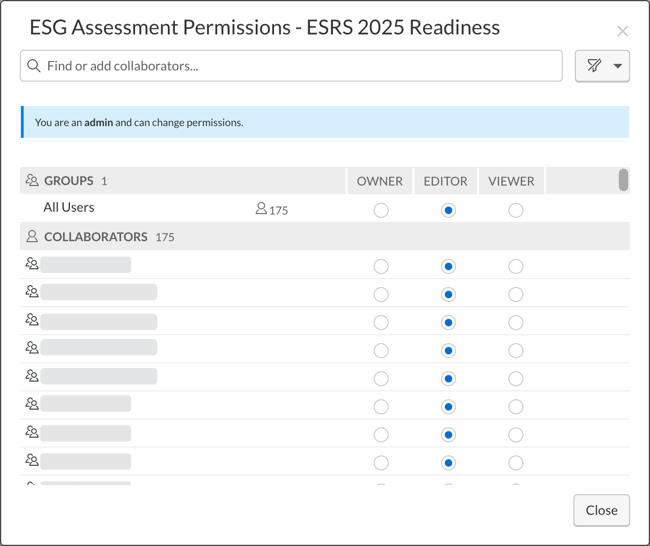 Permissions in ESG Readiness Assessments – 支援中心