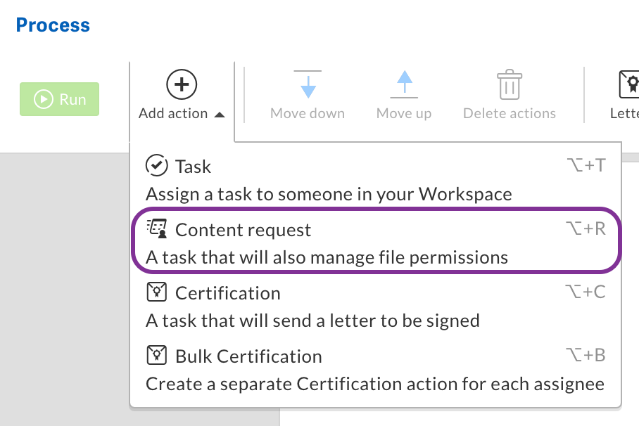 Build a process with content requests – Support Center