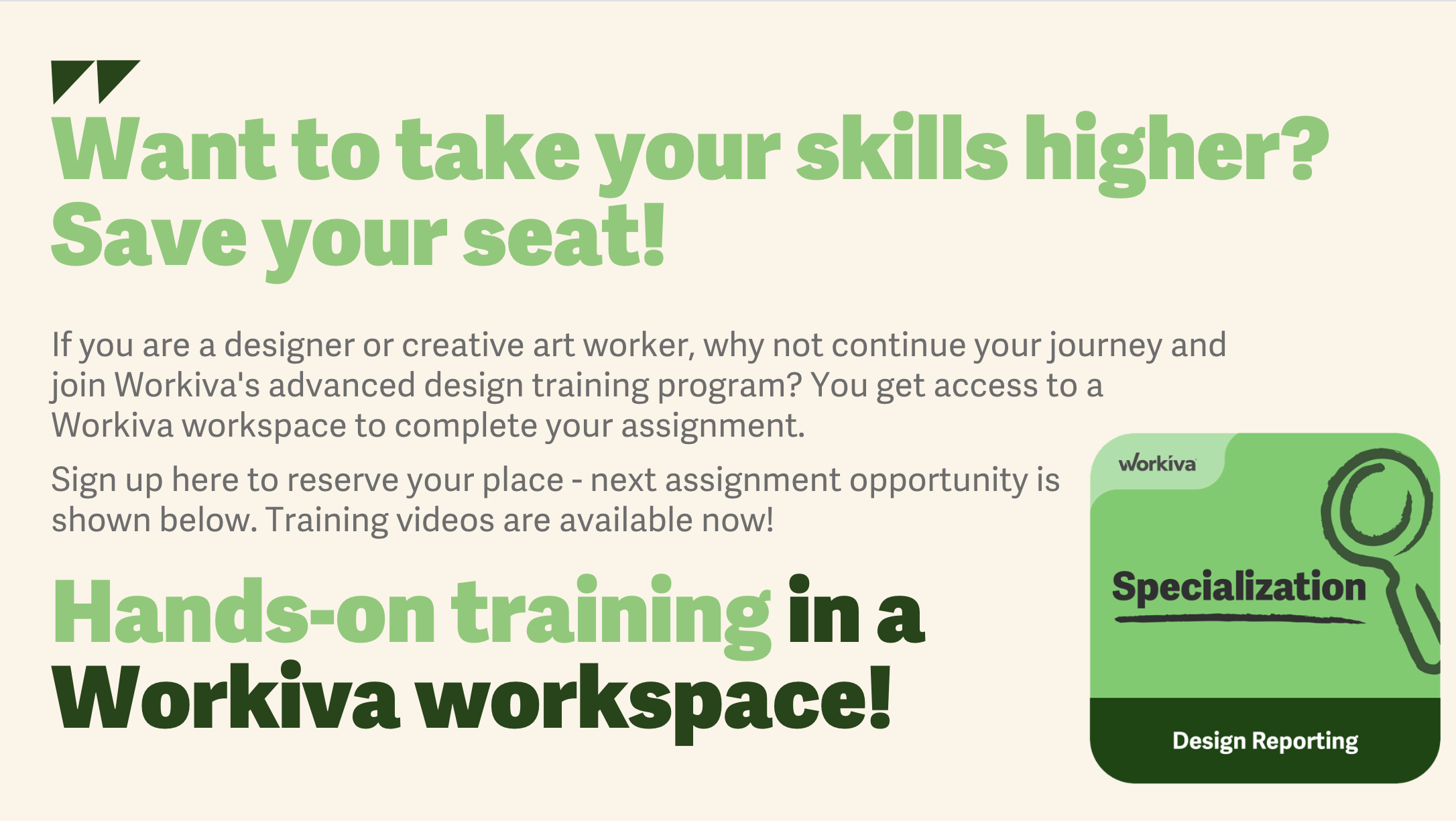 Training options for designed reporting – Support Center