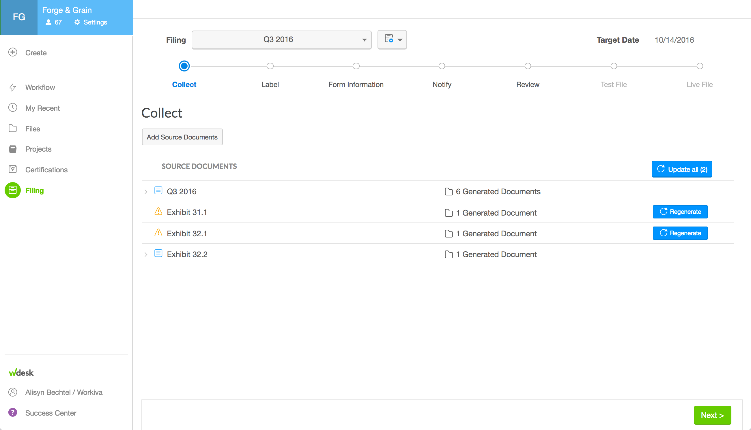 Update Filing Documents – Workiva Support Center