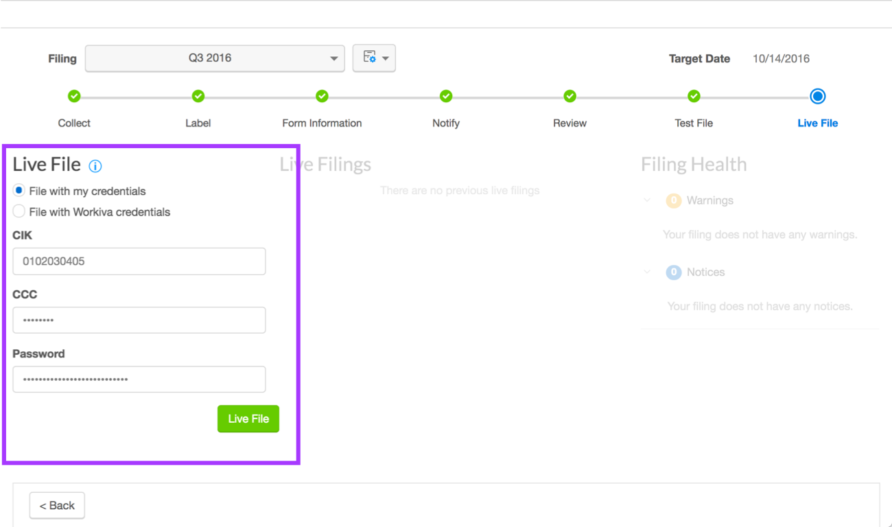 Live File – Workiva Support Center