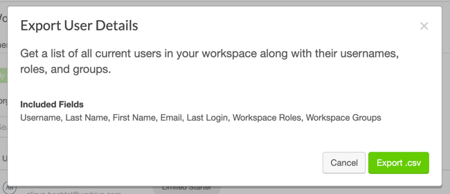 Export workspace user details – Support Center