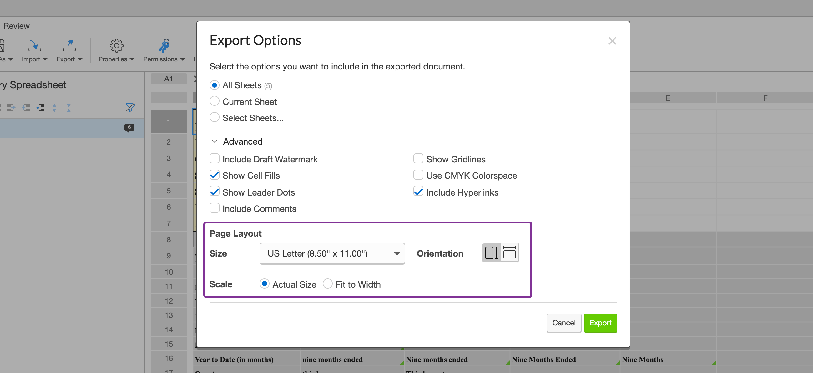 Export a Spreadsheet – Workiva Support Center
