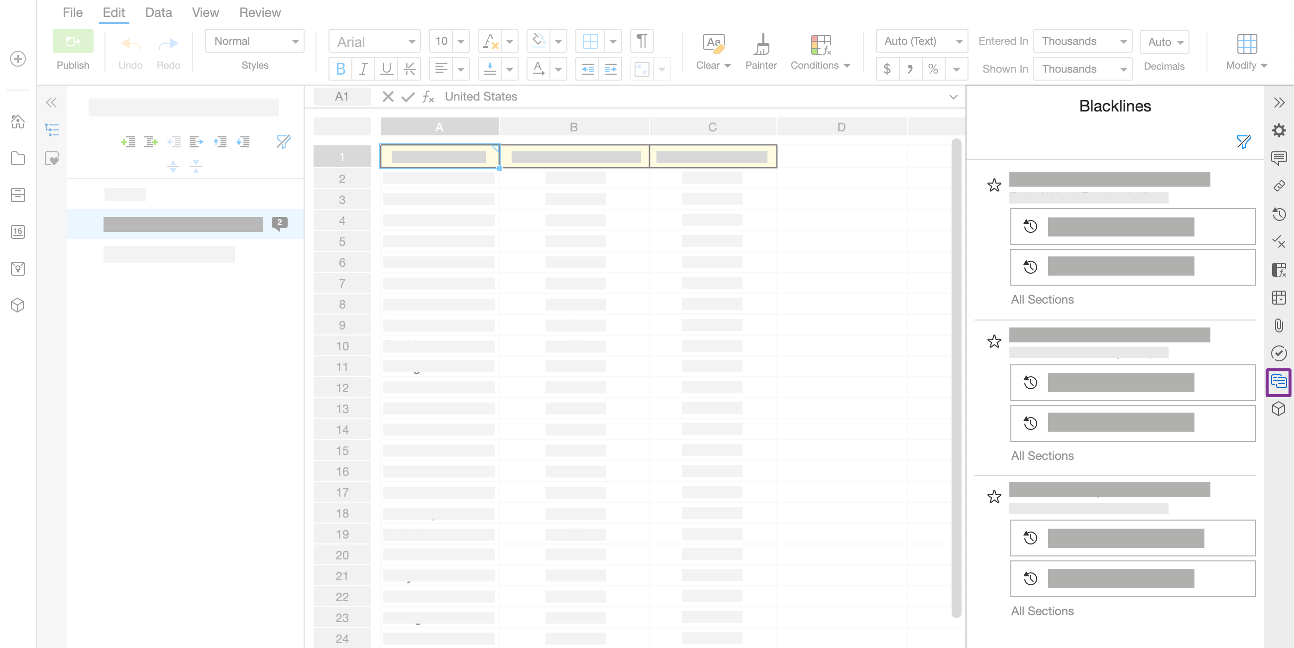Create and view Spreadsheet blacklines – Support Center