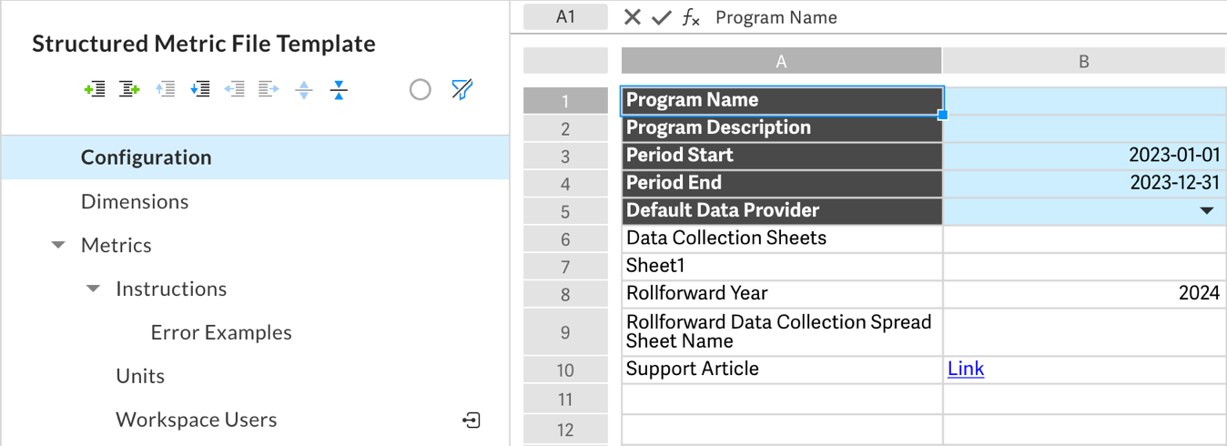 Create Sustainability Program from Structured Metric File – Support Center