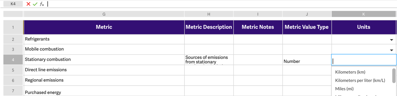 Create Sustainability Program From Structured Metric File Support Center