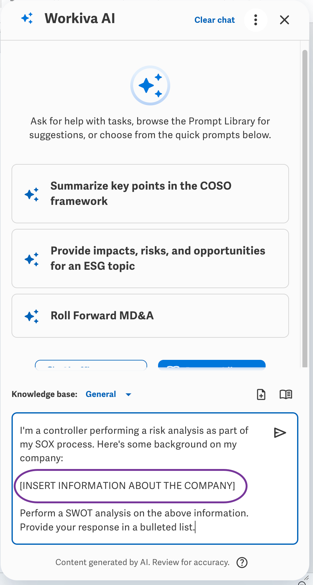 Use the Workiva AI prompt advisor – Support Center