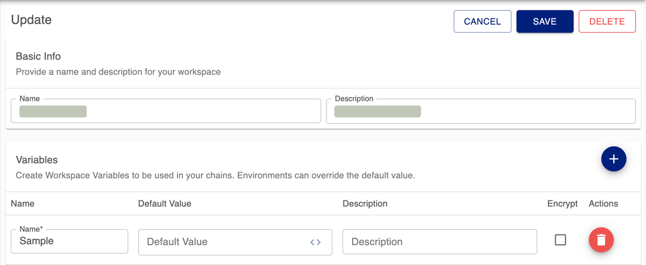 Manage variables for the workspace and chains – Support Center