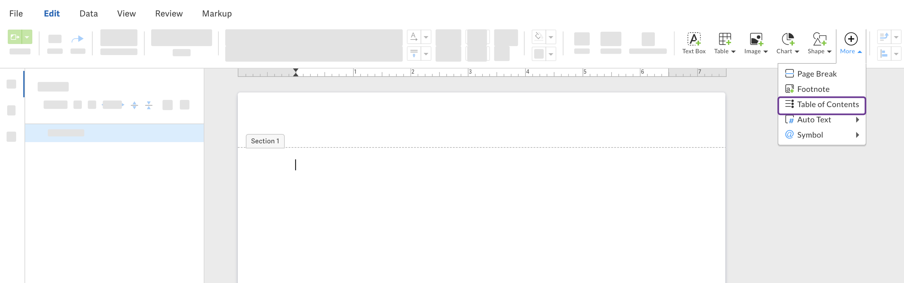 Create a table of contents – Support Center