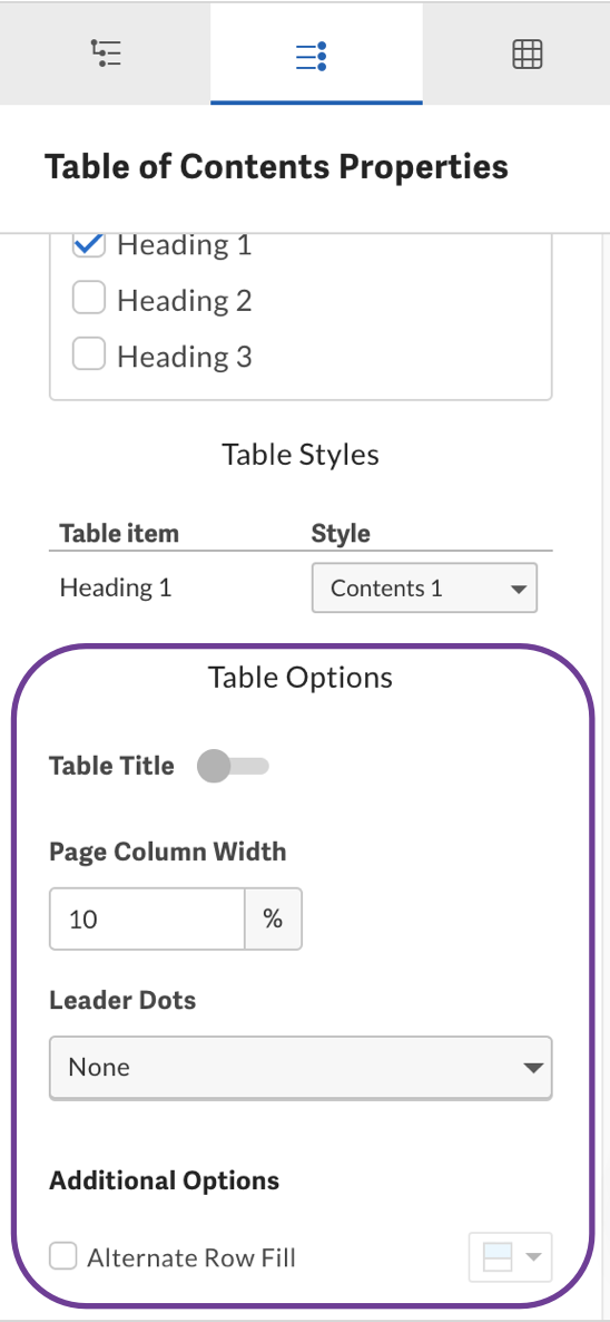 Create a table of contents – Support Center