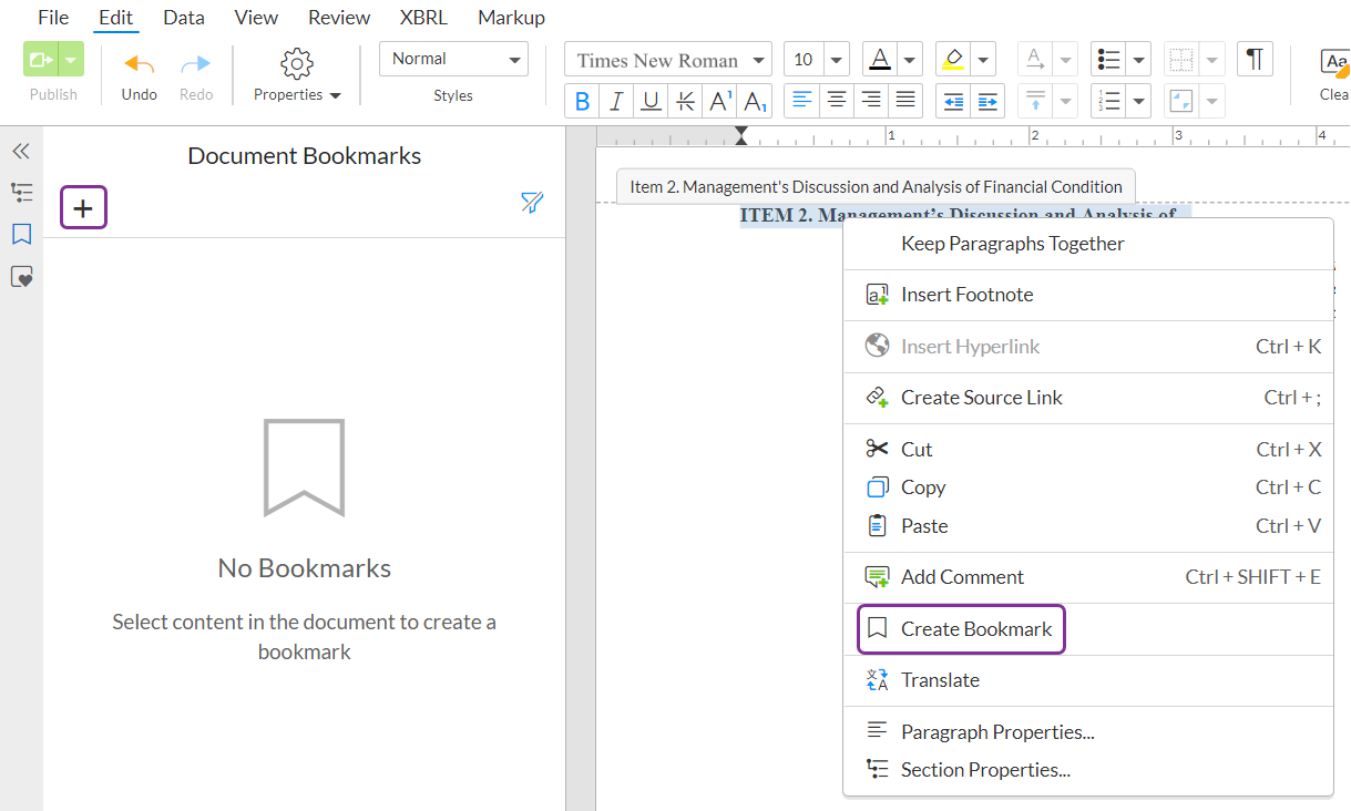 Document bookmarks – Support Center