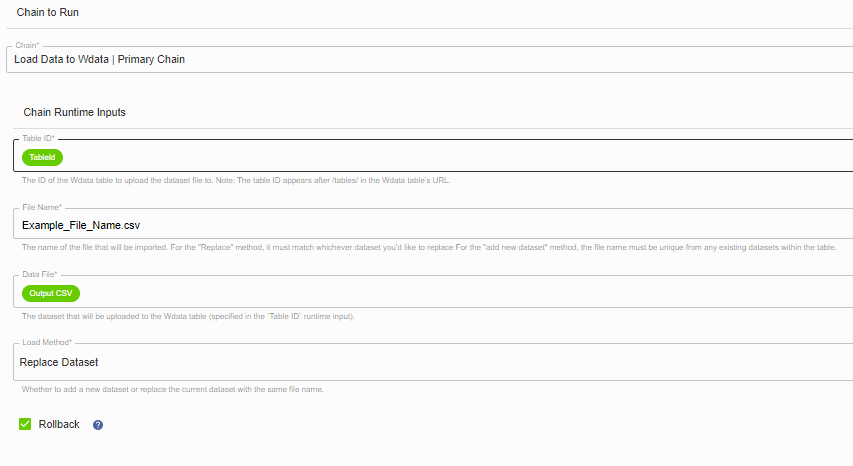 Kettenvorlage: Daten in Wdata laden – Supportcenter