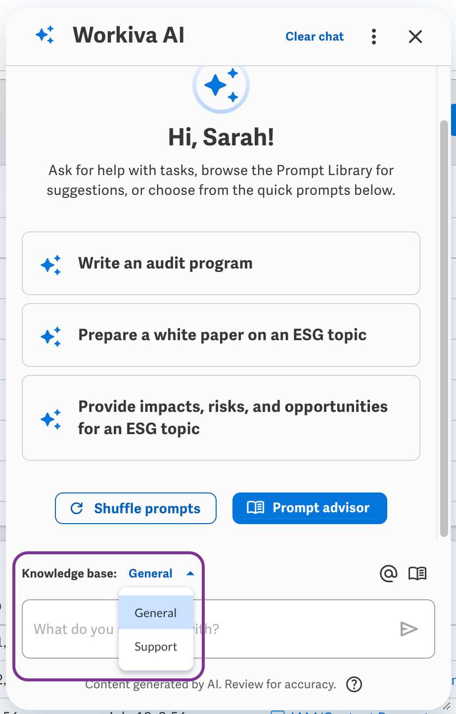 Chat with Workiva AI – Support Center