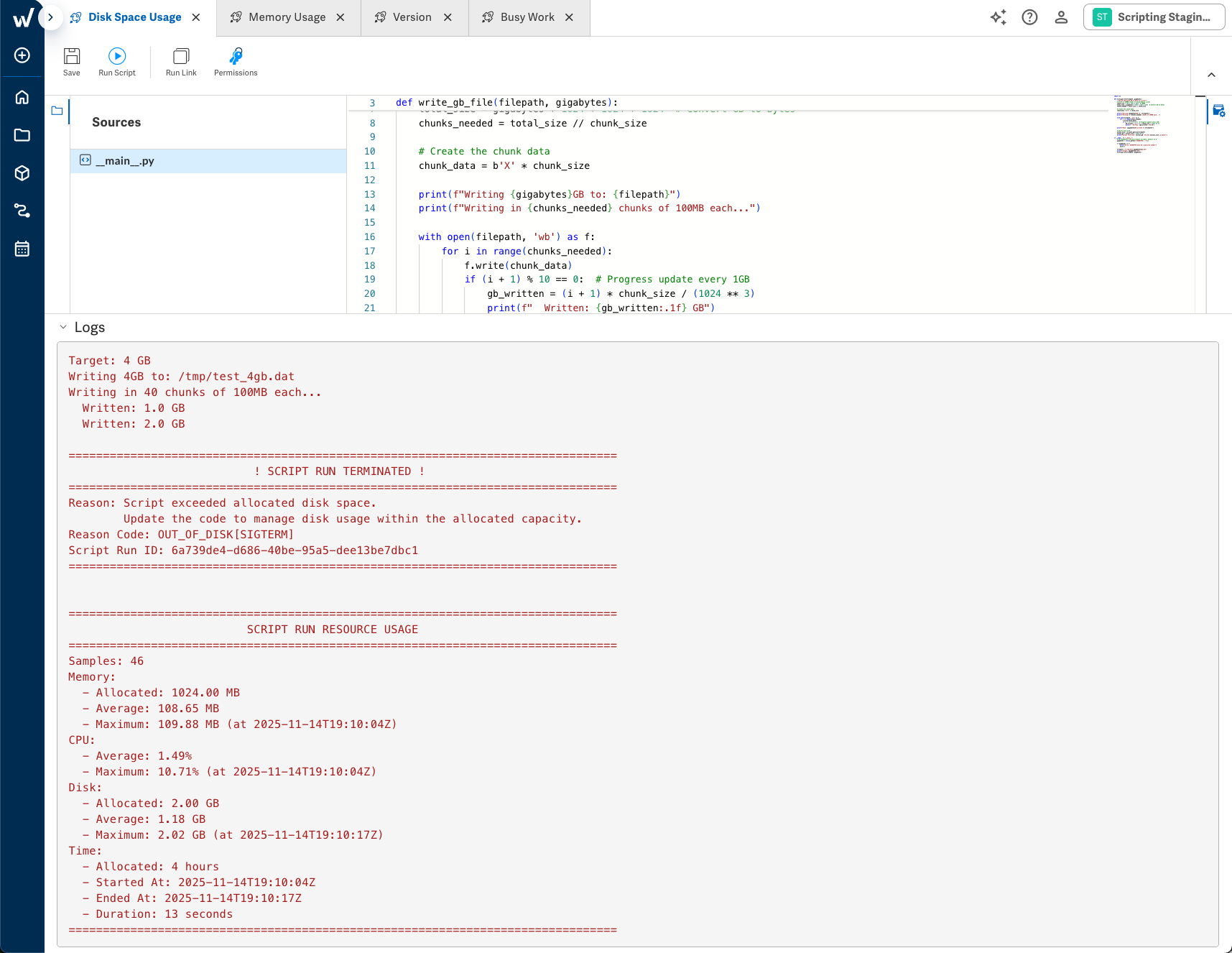Handling resource limits in Workiva Scripting – Support Center