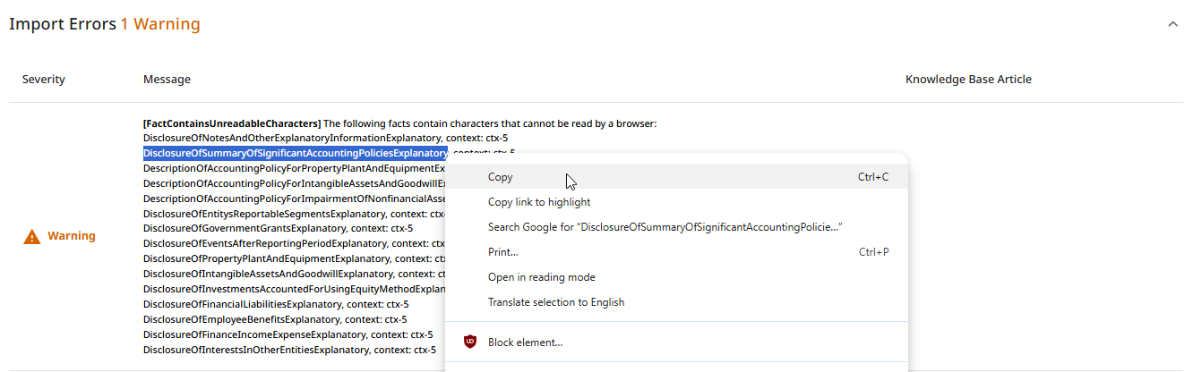 Warning: FactContainsUnreadableCharacters – Support Center