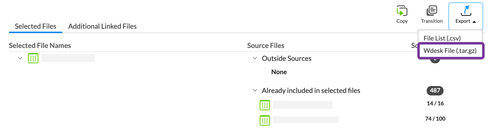 View or download linked file details – Support Center