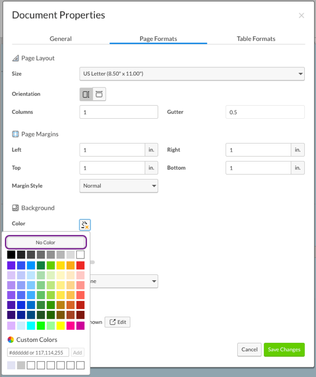 Change Document Background Support Center
