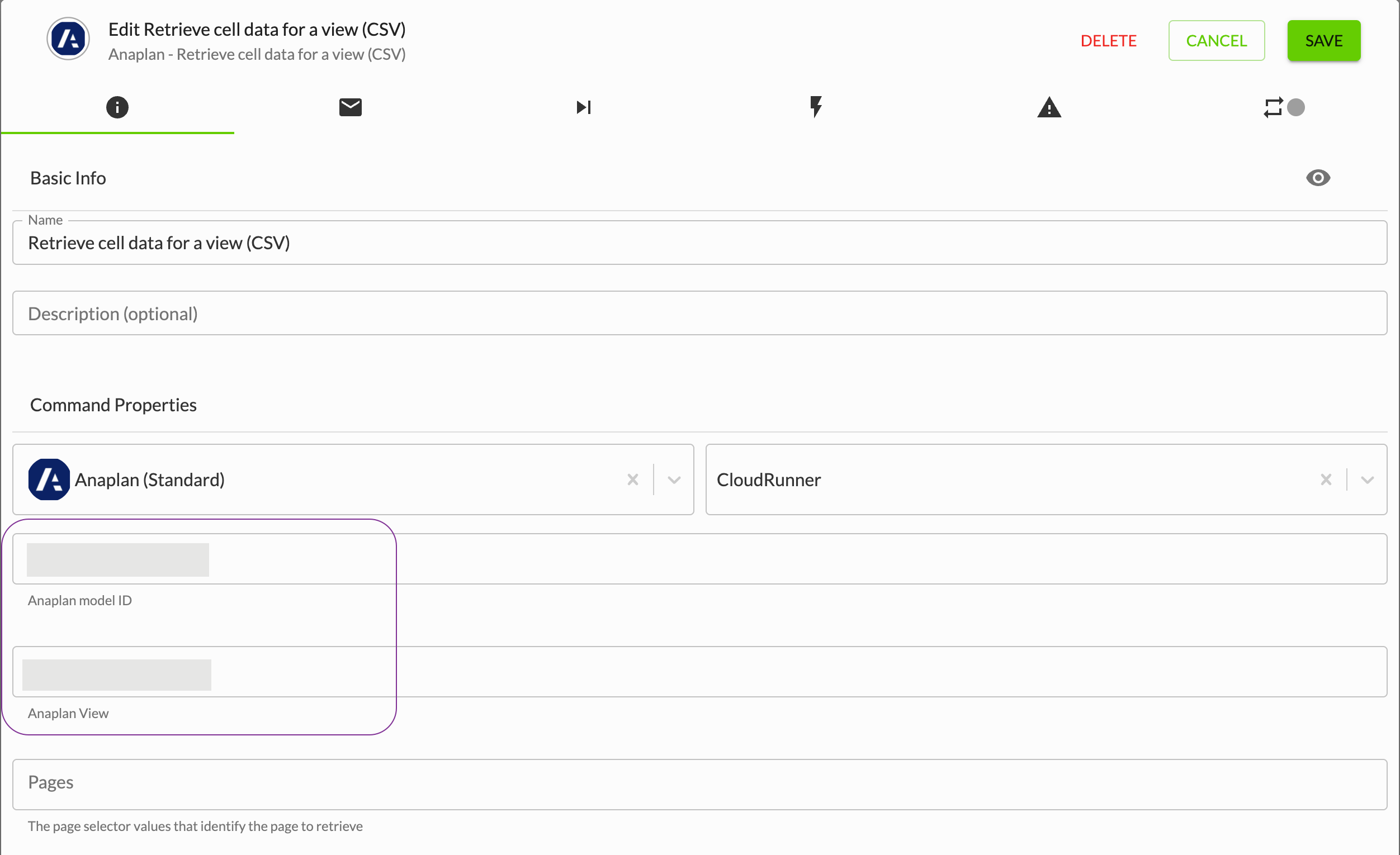 Extrair dados usando uma visualização Anaplan – Centro de suporte